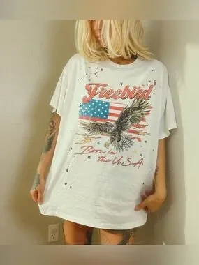 freebird | Tops | Freebird White Graphic Eagle Tee With Red And Blue ...